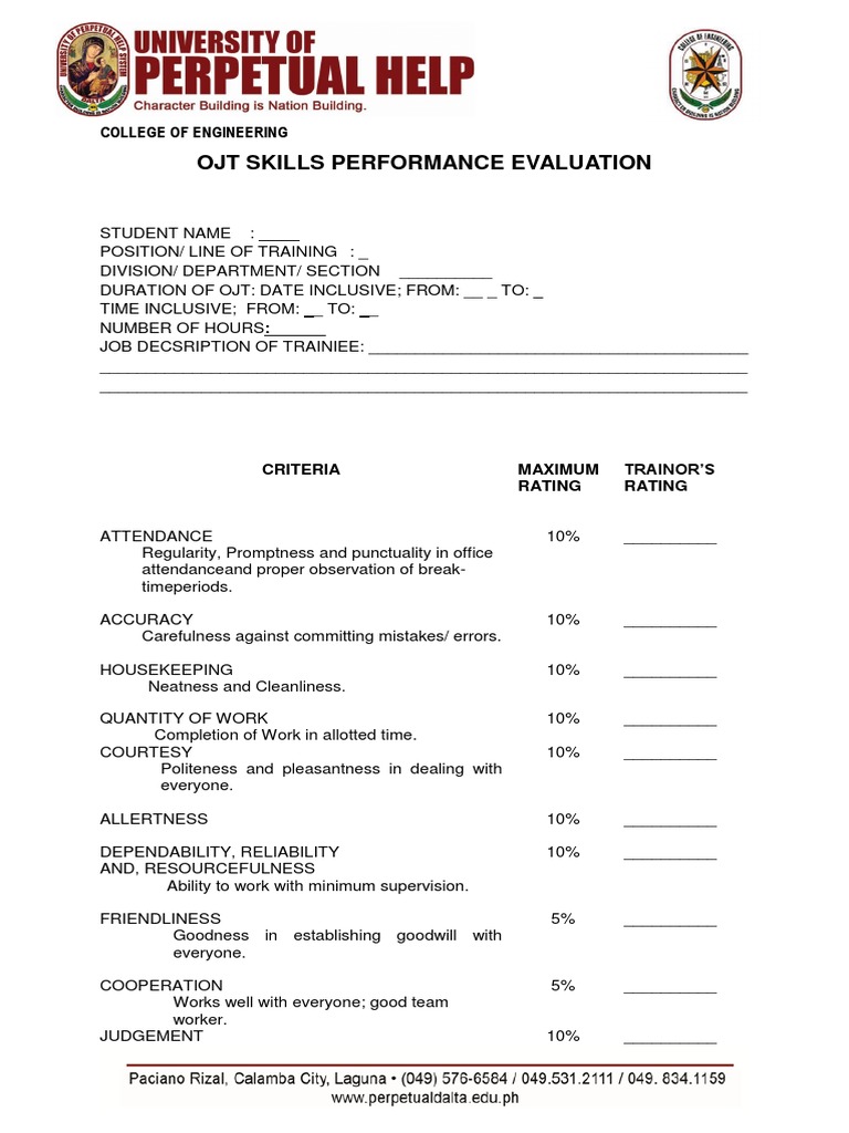 Ojt Skills Performance Evaluation: College of Engineering | PDF | Behavioural Sciences | Psychology