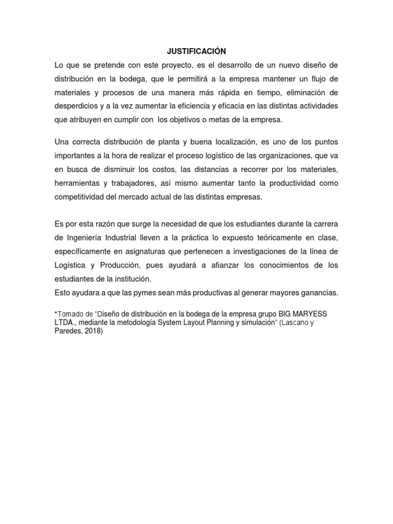 Trabajo de Justificacion | PDF | Logística | Ingeniería Industrial