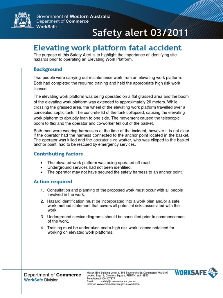 Safety Alert - Elevating Work Platform Fatal Accident | PDF ...