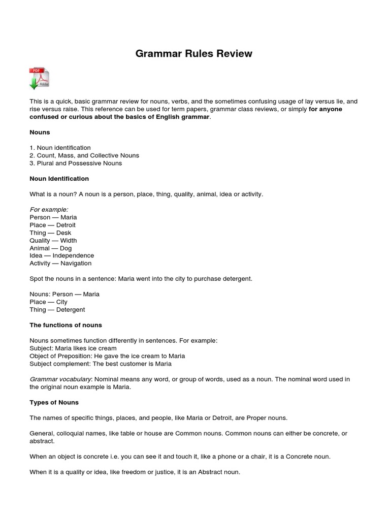 Grammar Rules Review PDF | PDF | Pronoun | Grammatical Number