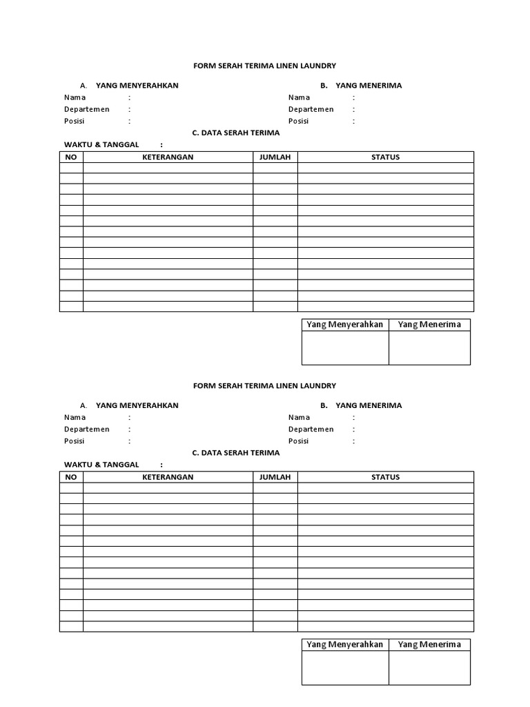 Form Serah Terima Linen Laundry | PDF | Hukum