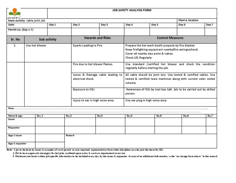 Cable Joint New Formet | PDF | Hazards | Occupational Safety And Health