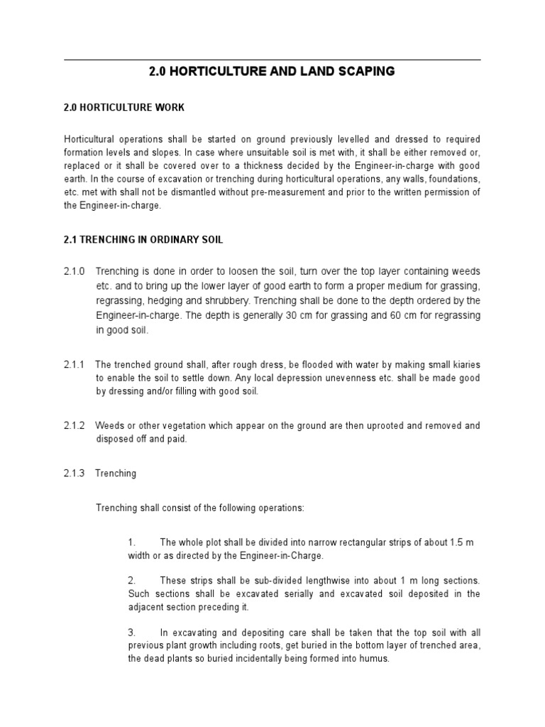 Horticulture and Landscaping Specifications | PDF | Lawn | Manure