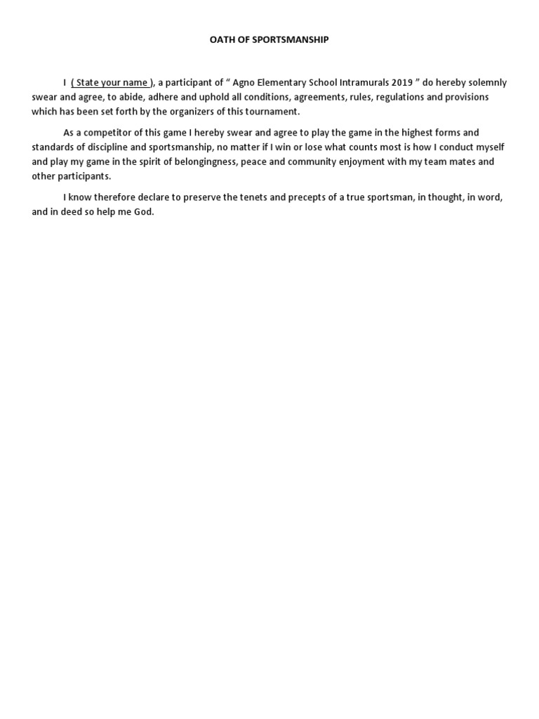 Agno Elementary Sportsmanship Oath | PDF | Self-Improvement