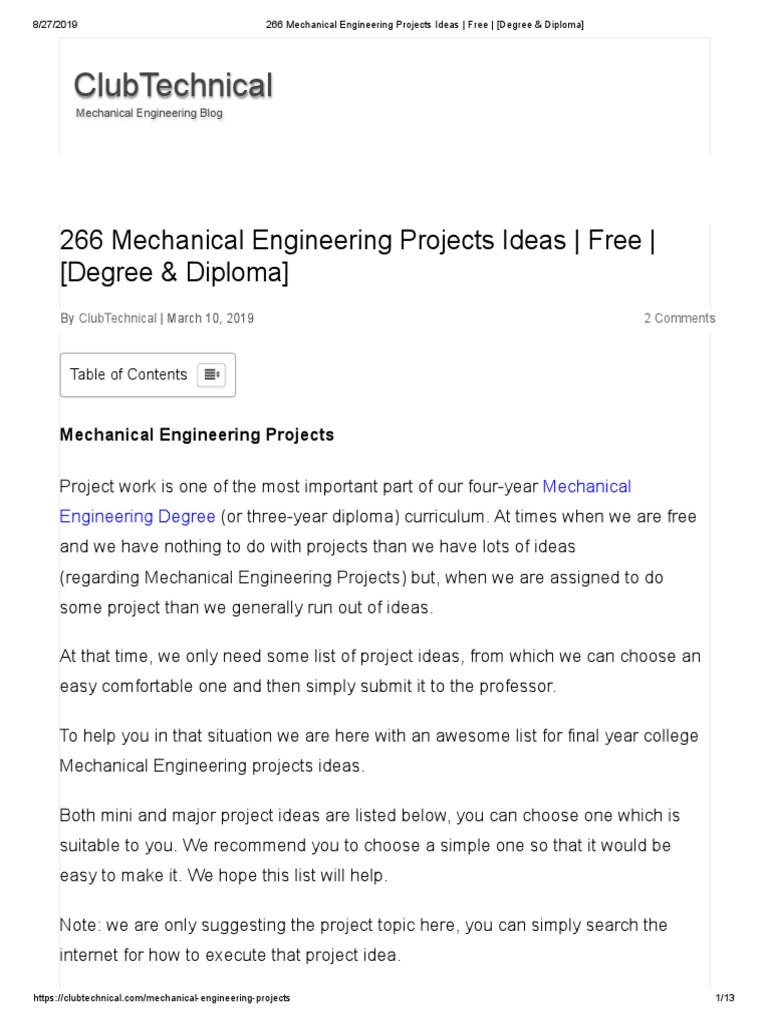 266 Mechanical Engineering Projects Ideas - Free - (Degree & Diploma ...