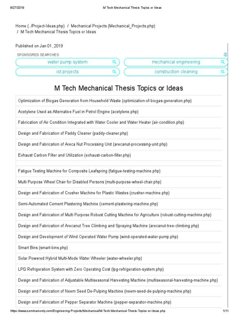 M Tech Mechanical Thesis Topics or Ideas | PDF | Machines | Brake