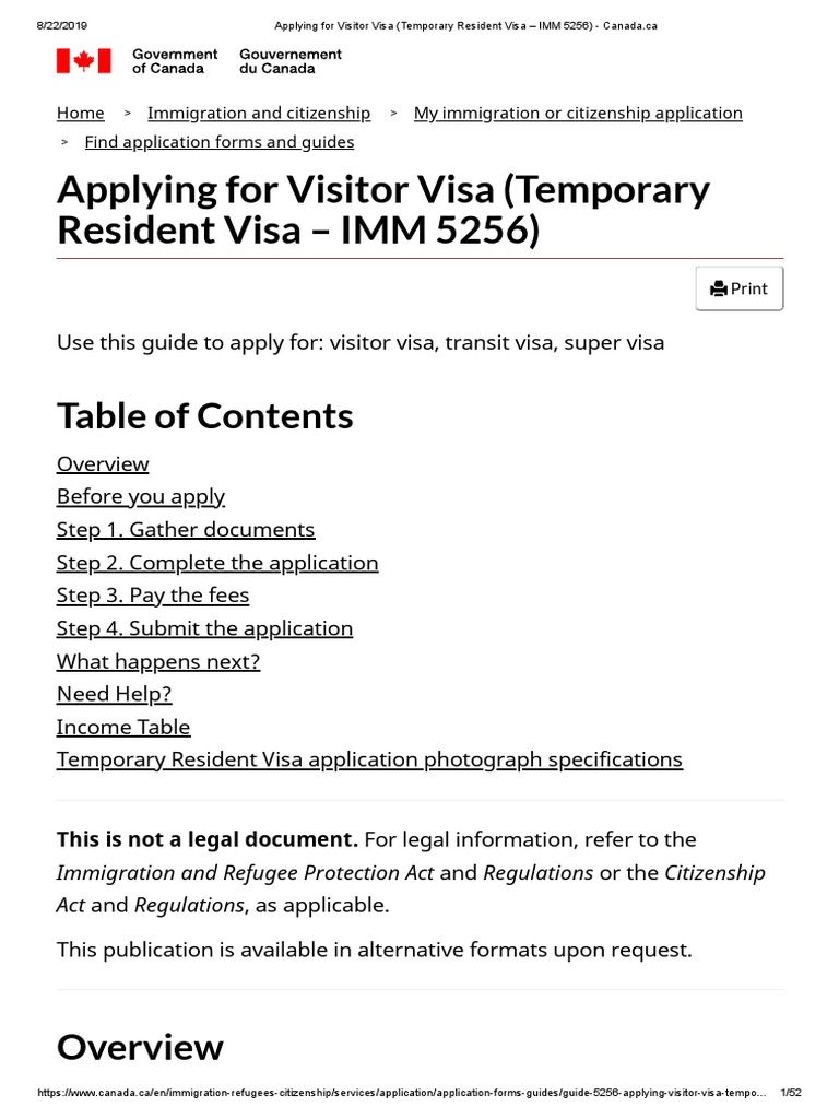 Visitor Visa Application Guide IMM 5256 | PDF | Travel Visa | Passport