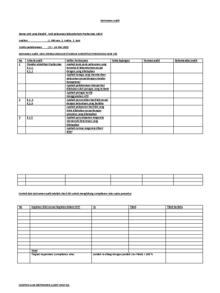 Contoh Instrumen Audit Internal | PDF