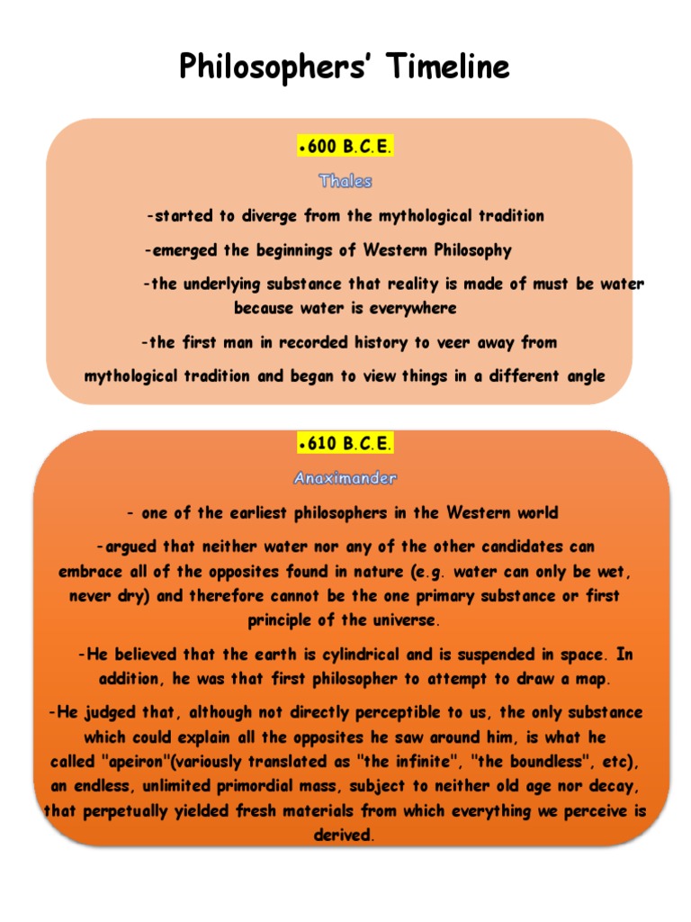 Philosophers' Timeline | PDF | Reality | Western Philosophy