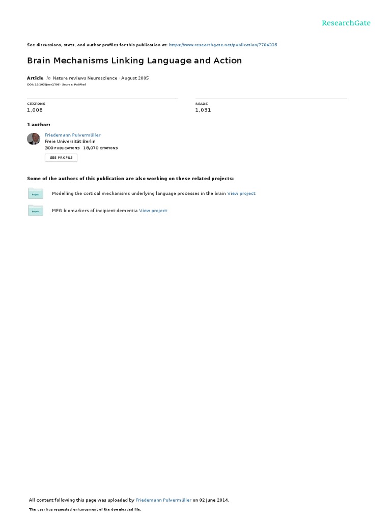 Brain Mechanisms Linking Language and Action | PDF | Speech | Cerebral ...
