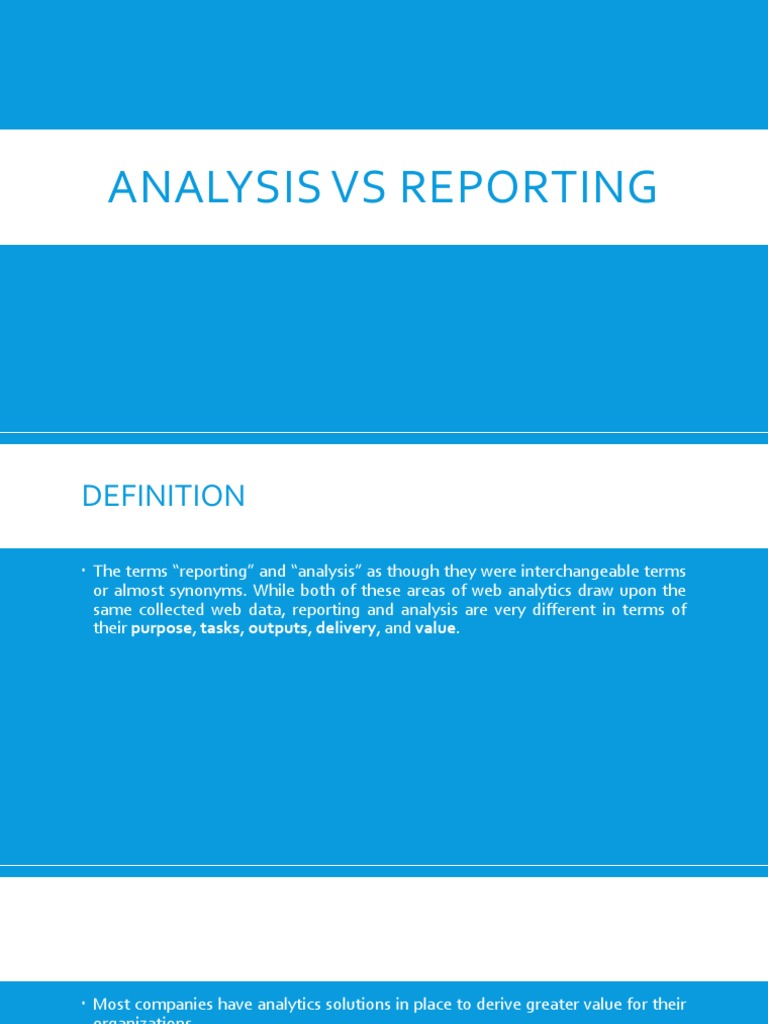 Analysis VS Reporting | PDF | Analytics | Intelligence Analysis