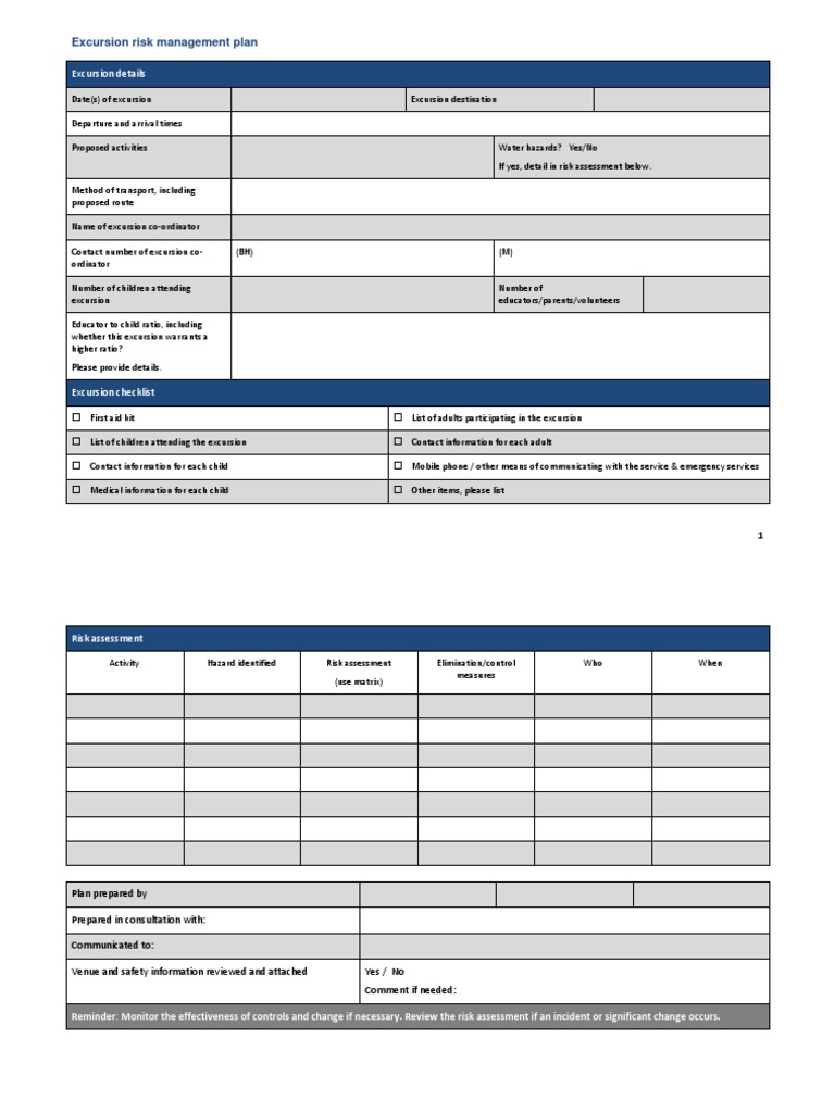 Template Excursionriskmanagementplan | PDF | Risk Assessment | Risk