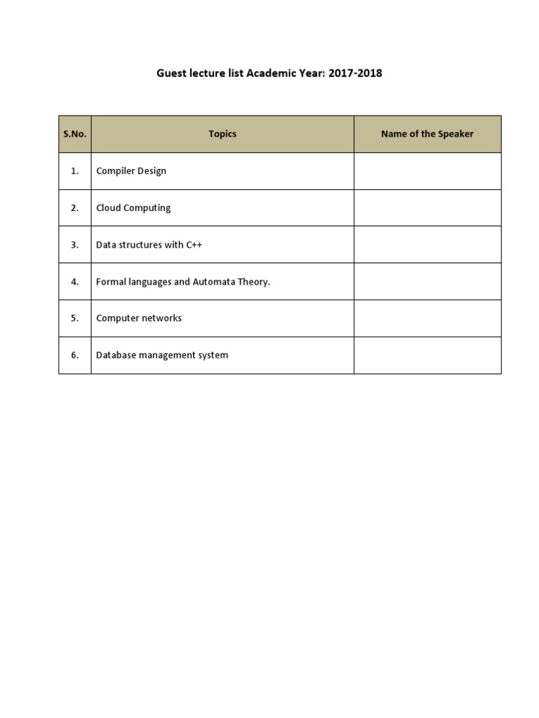 2017-2018 Guest Lecture Topics List | PDF