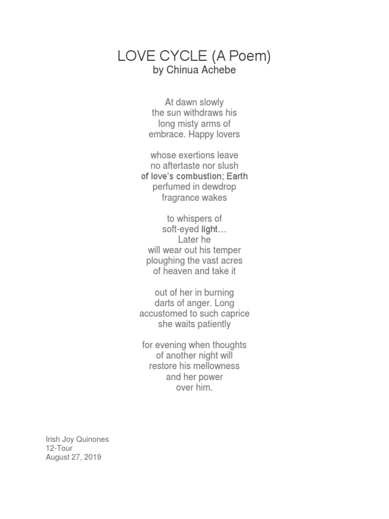 Love Cycle (A Poem) : by Chinua Achebe | PDF