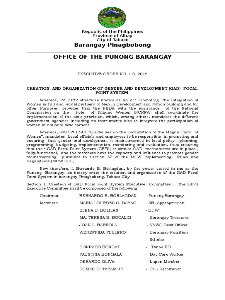 GAD Focal Point System Executive Order | PDF | Justice | Crime & Violence