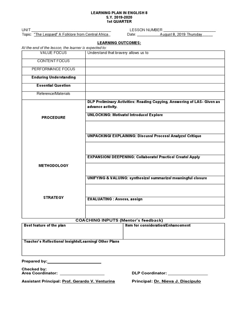 Learning Plan, Grasps and 7cs Template | PDF | Educational Technology ...