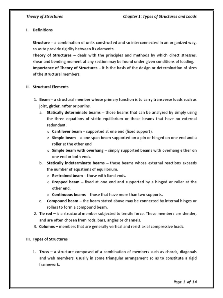 Theory of Structures Chapter 1: Types of Structures and Loads | PDF ...