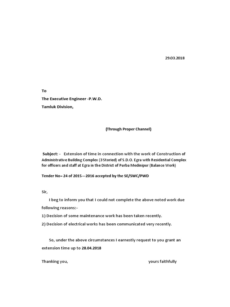 To The Executive Engineer - P.W.D. Tamluk Division,: (Through Proper ...