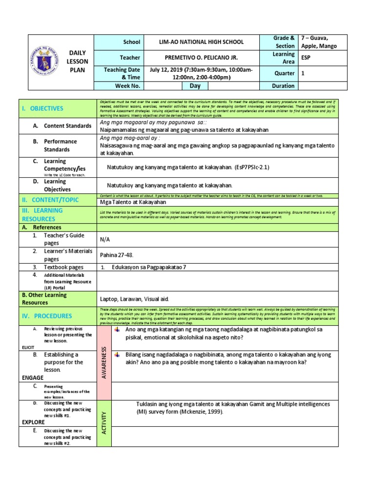 7e's LP in ESP7 | PDF | Learning | Curriculum