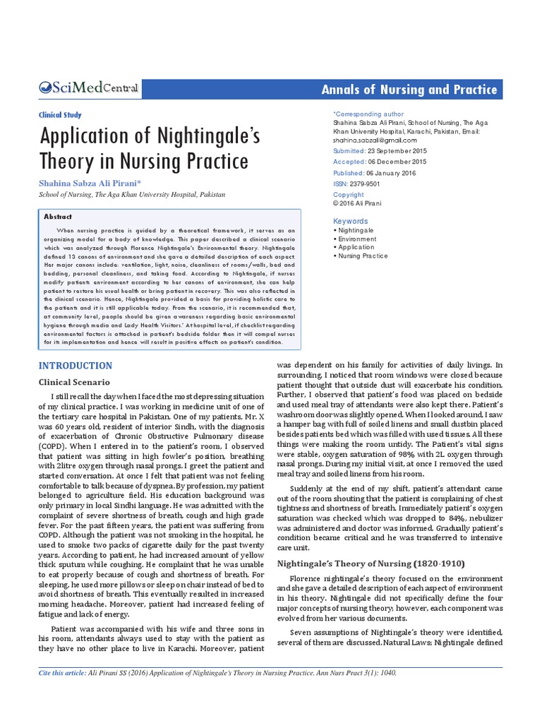 Application of Nightingale's Theory in Nursing Practice | PDF ...