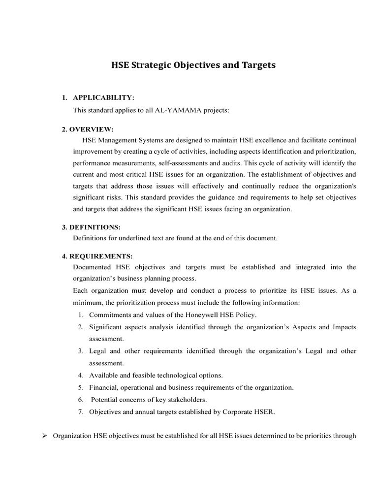 HSE Objectives 2 PDF | PDF | Goal | Stakeholder (Corporate)