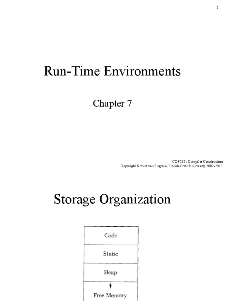 Run-Time Environments: COP5621 Compiler Construction | PDF | Subroutine | Parameter (Computer ...