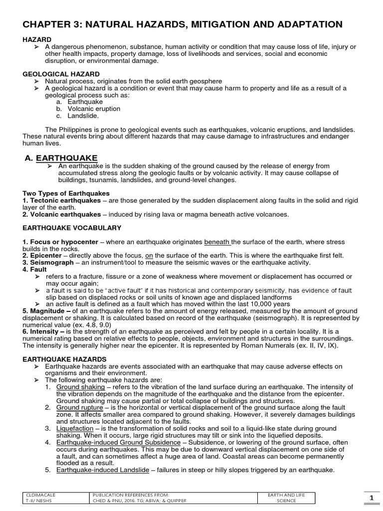 Chapter 3: Natural Hazards, Mitigation and Adaptation: A. Earthquake ...