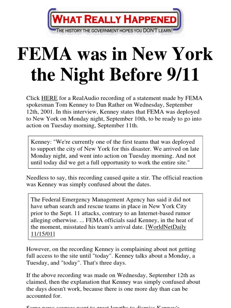 FEMA was in New York the Night Before 9/11 | September 11 Attacks ...
