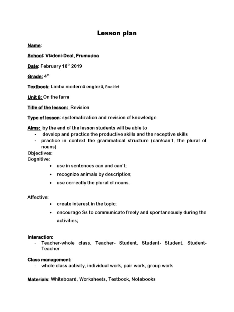 Lesson Plan4 | PDF | Plural | Cognition