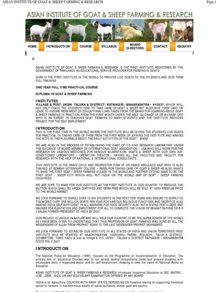 Asian Institute of Goat & Sheep Farming & Research | PDF | Farmer | Sheep