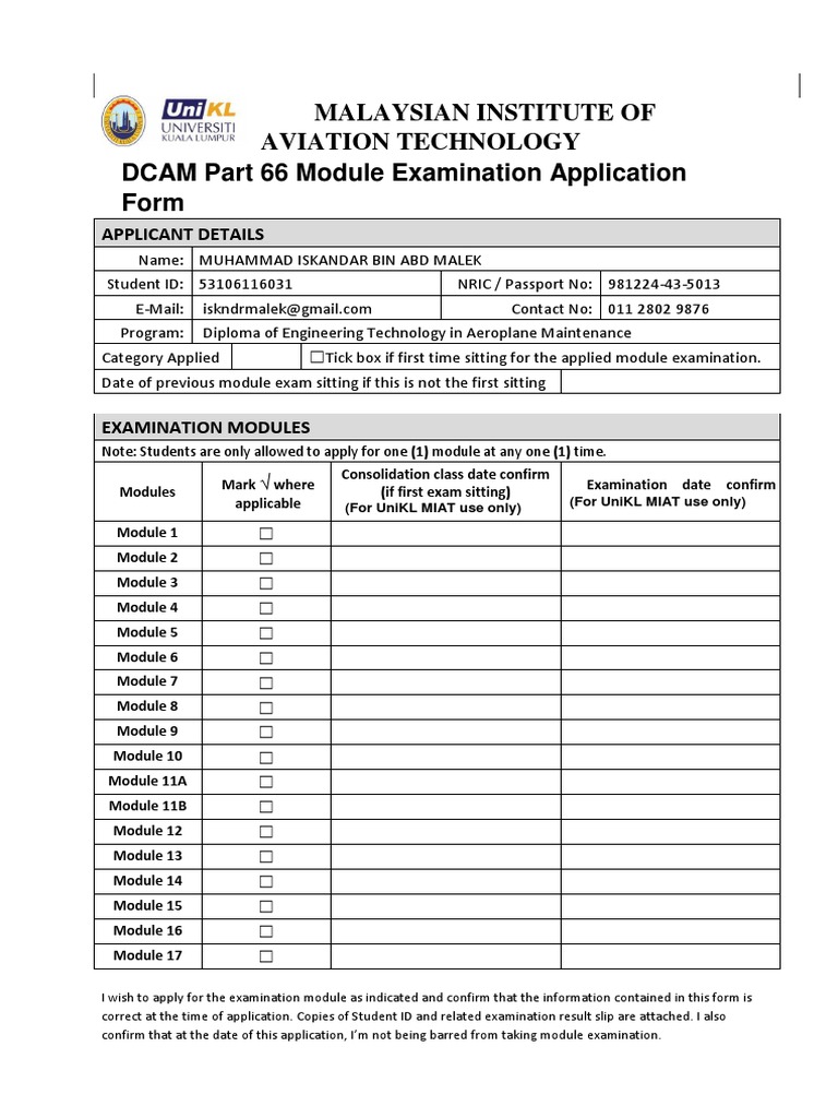 Malaysian Institute of Aviation Technology DCAM Part 66 Module ...
