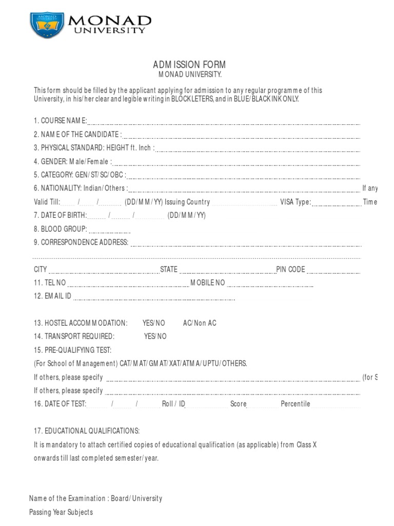 Monad Application Form | PDF | Government | Social Institutions