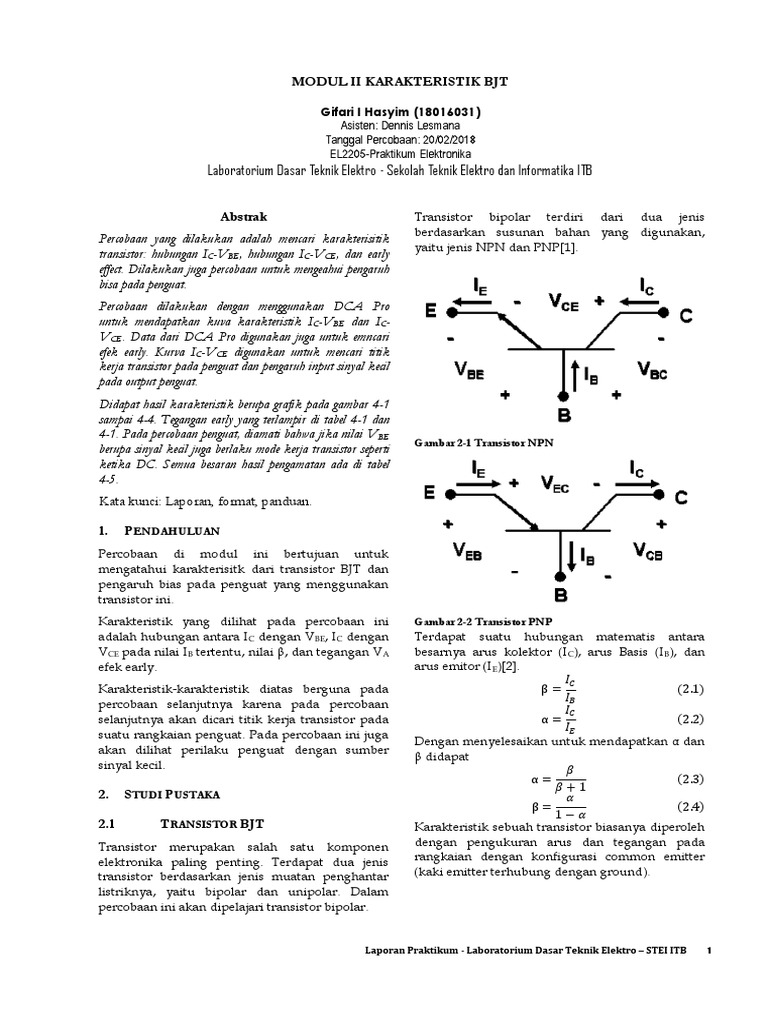Karakteristik Transistor BJT dalam Praktikum | PDF