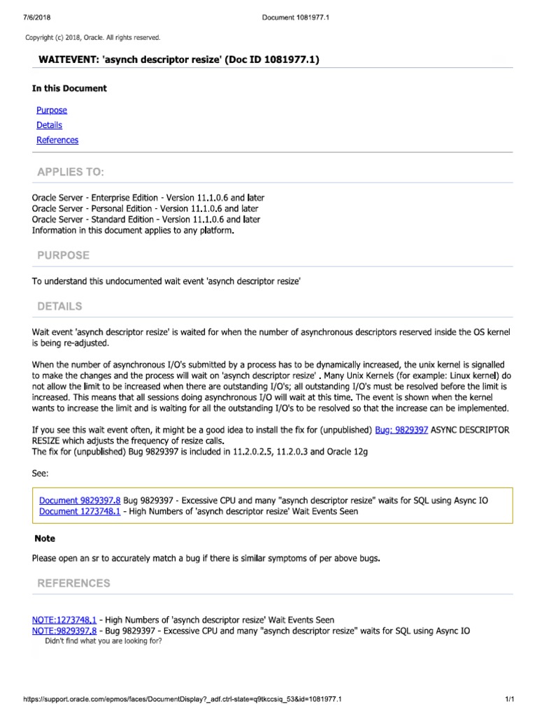 WAITEVENT Asynch Descriptor Resize | PDF