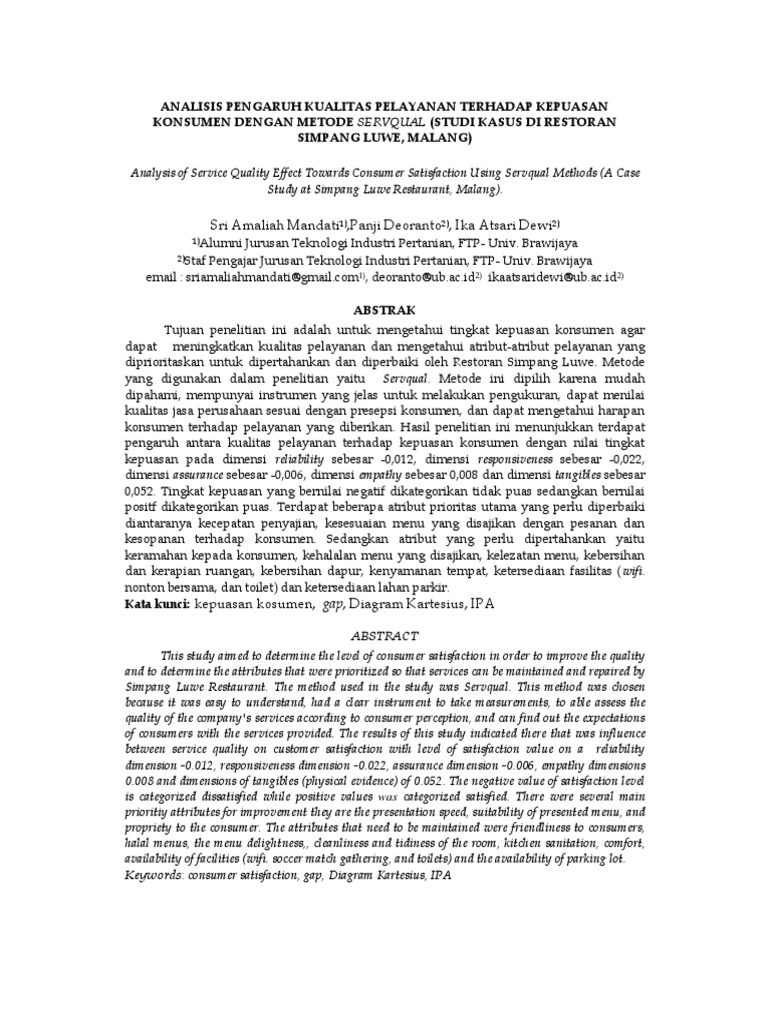 Analisis Pengaruh Kualitas Pelayanan Terhadap Kepuasan Konsumen Dengan ...