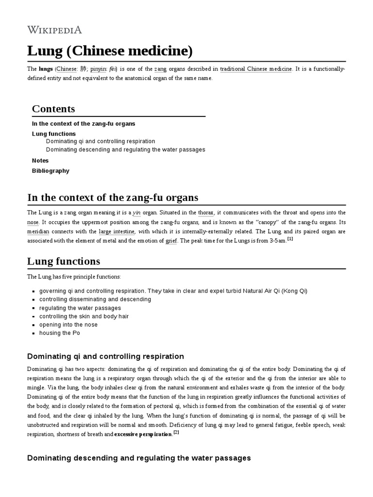Lung (Chinese Medicine) | PDF | Animal Physiology | Traditional Chinese ...