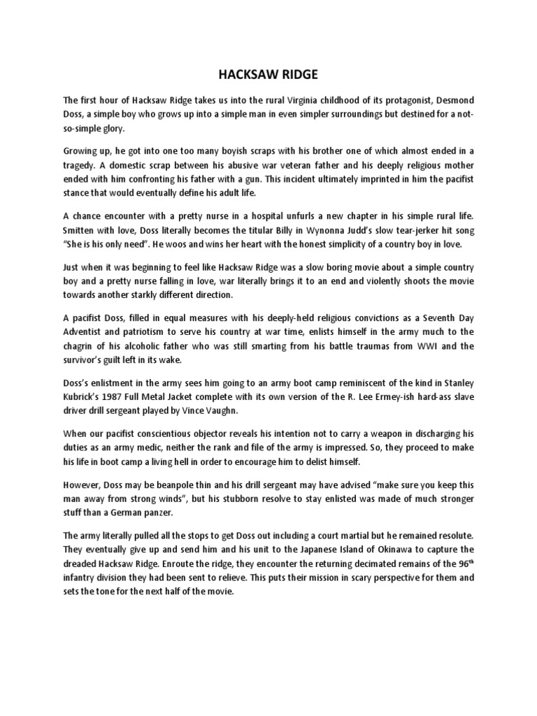 HACKSAW RIDGE.docx | Hacksaw Ridge