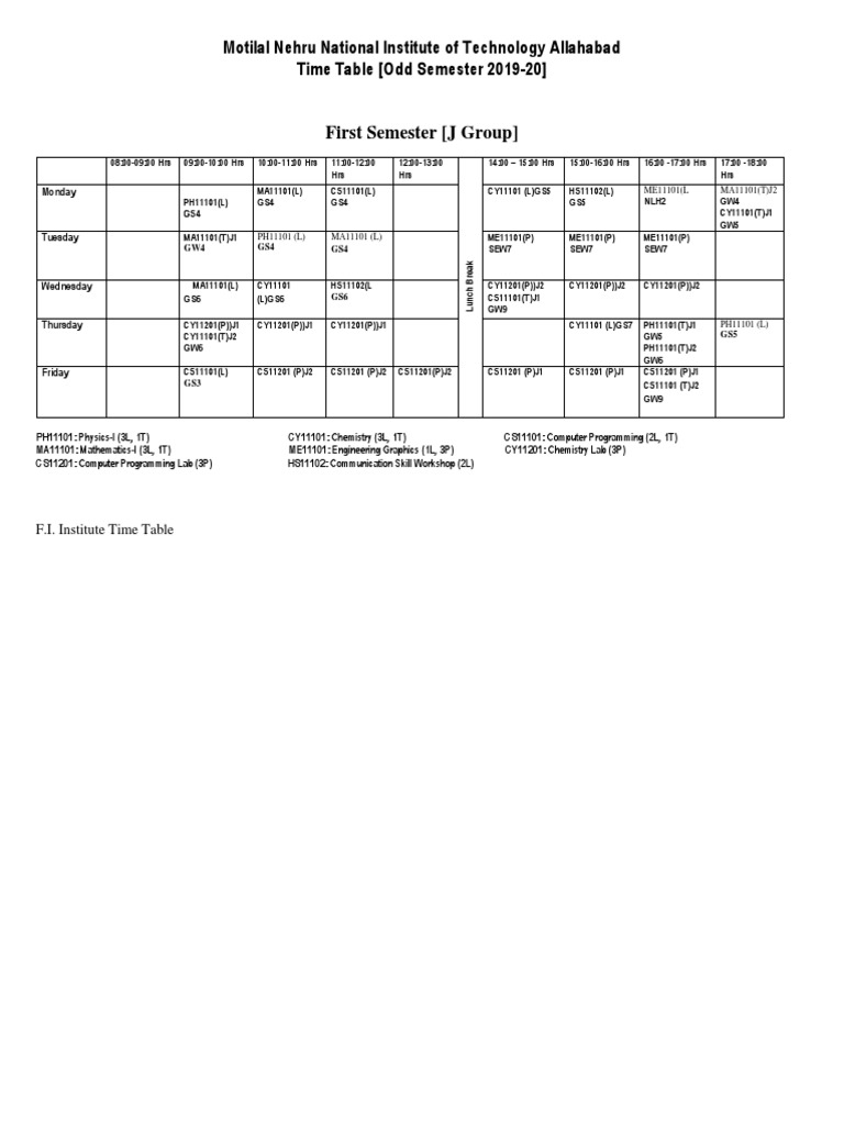 Motilal Nehru National Institute of Time Table | PDF