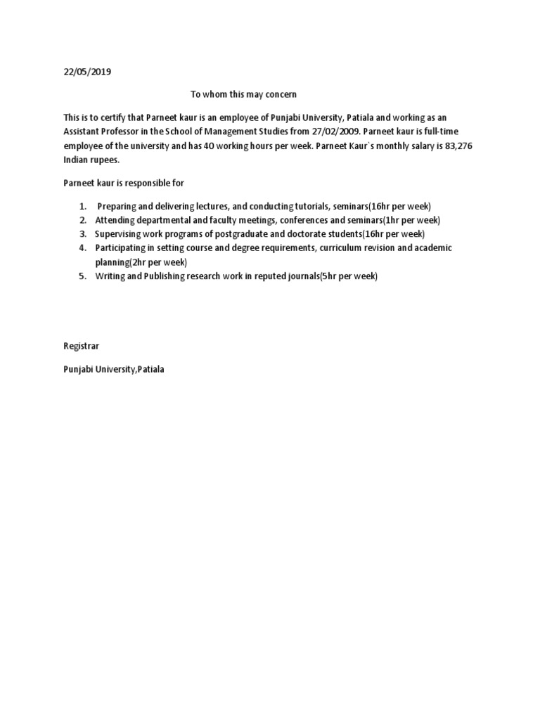 Statement of Service To Be Provided On Official Letterhead | PDF