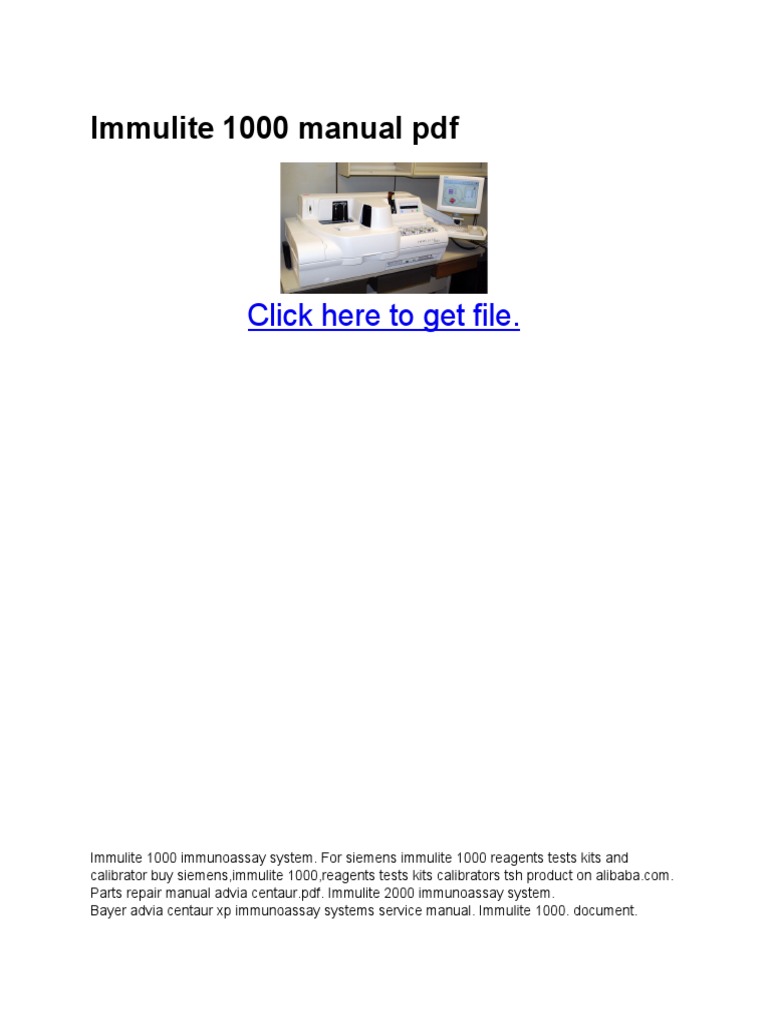 Immulite 1000 Manual PDF | PDF