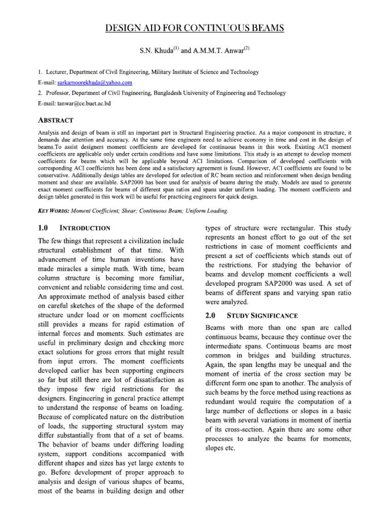 Design Aids For Continuous Beams | PDF