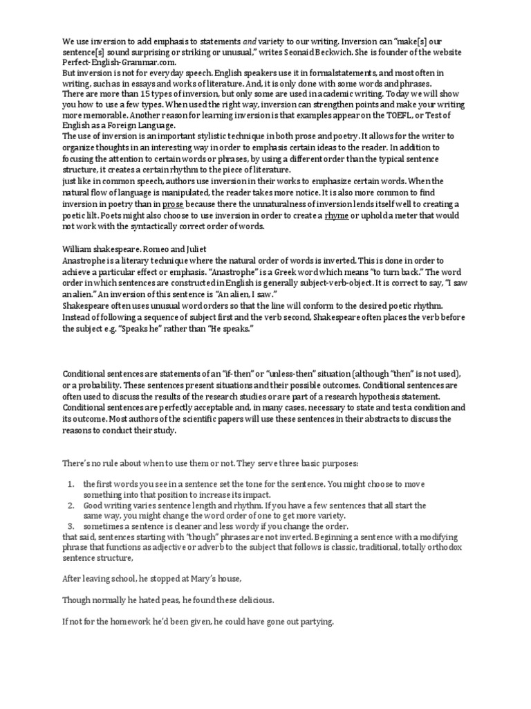 Ref 2 Inversion and Conditional | PDF | Poetry | Sentence (Linguistics)