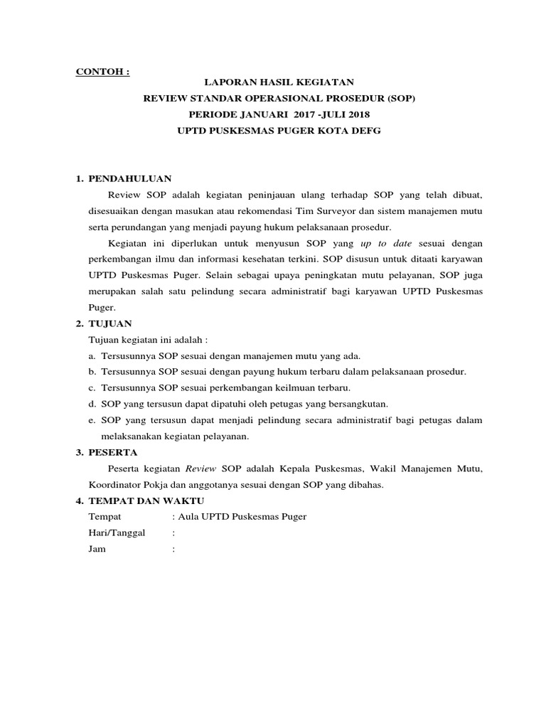 Contoh Laporan Hasil Review SK SOP 2018 | PDF | Bisnis