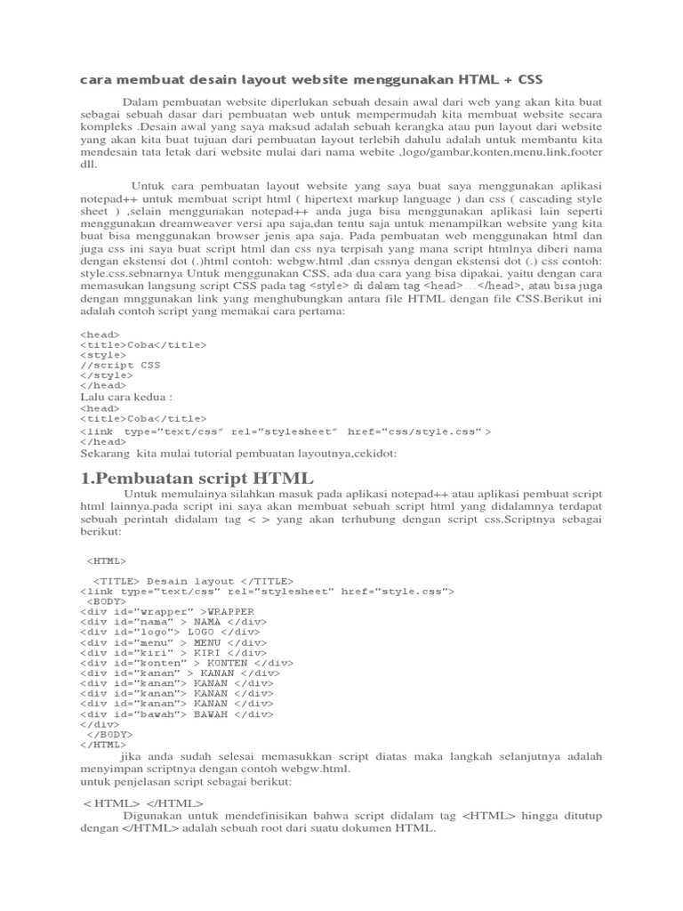 Cara Membuat Desain Layout Website Menggunakan HTML | PDF