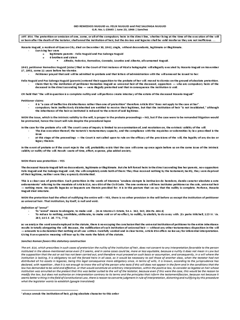 Nuguid-v-Nuguid Digest | PDF | Will And Testament | Inheritance