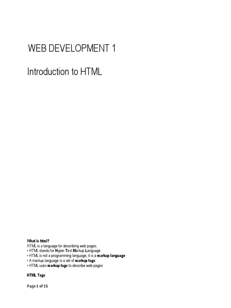 Web Development 1 Introduction To HTML | PDF | Html Element | Html