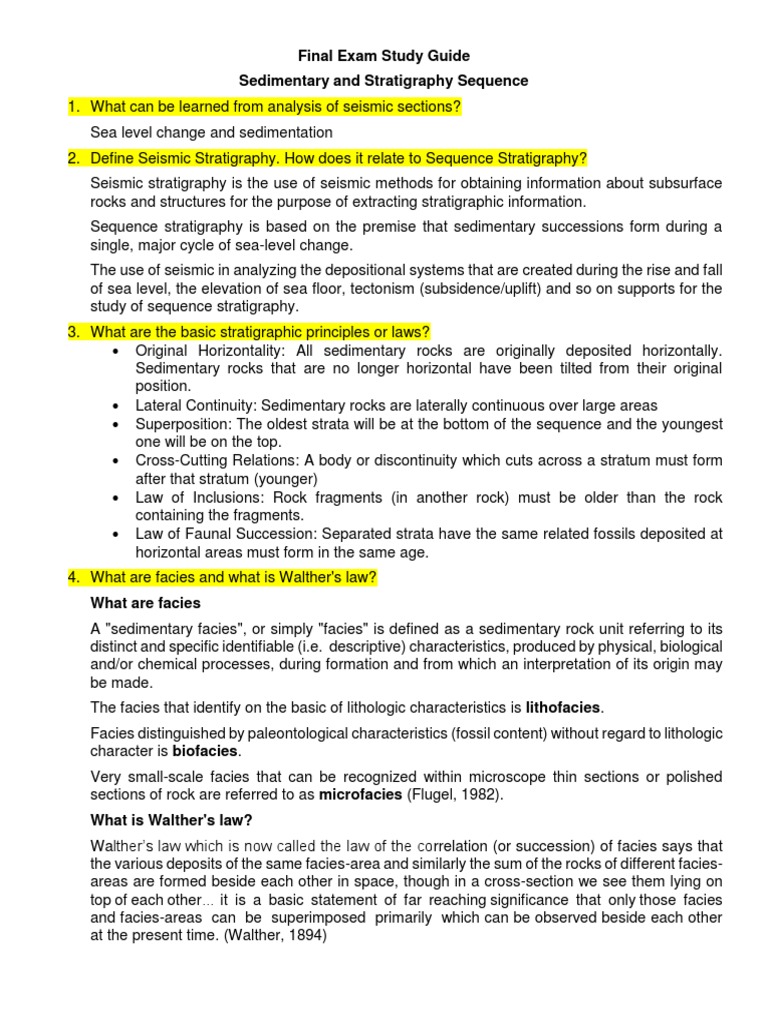 Final Exam Study Guide Sedimentary and Stratigraphy Sequence | PDF ...