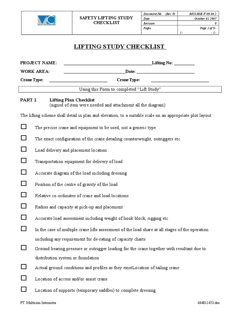 Lift Study Checklist | PDF | Crane (Machine) | Elevator