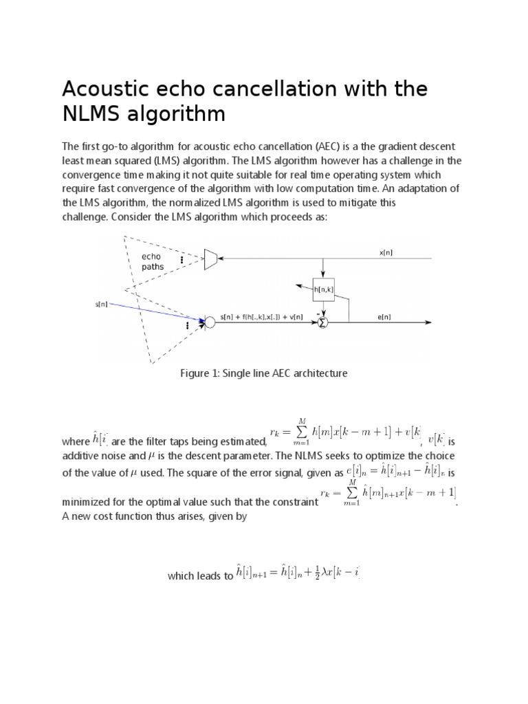 Acoustic Echo Cancellation With The NLMS Algorithm | PDF