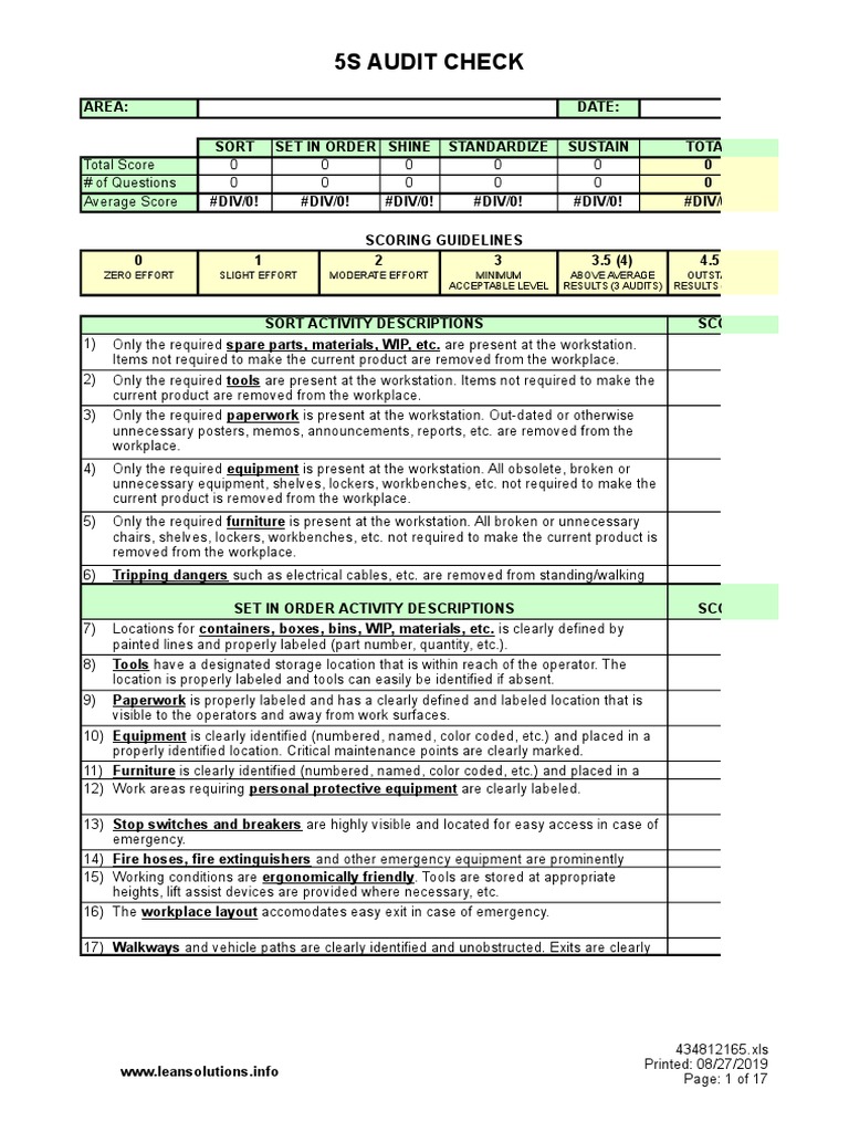 5S Audit Check | PDF | Audit | Cabinetry